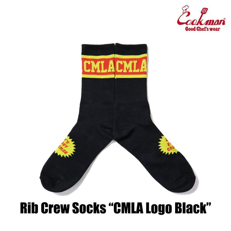 Cookman Rib Crew Socks - CMLA logo : Black - Cookman